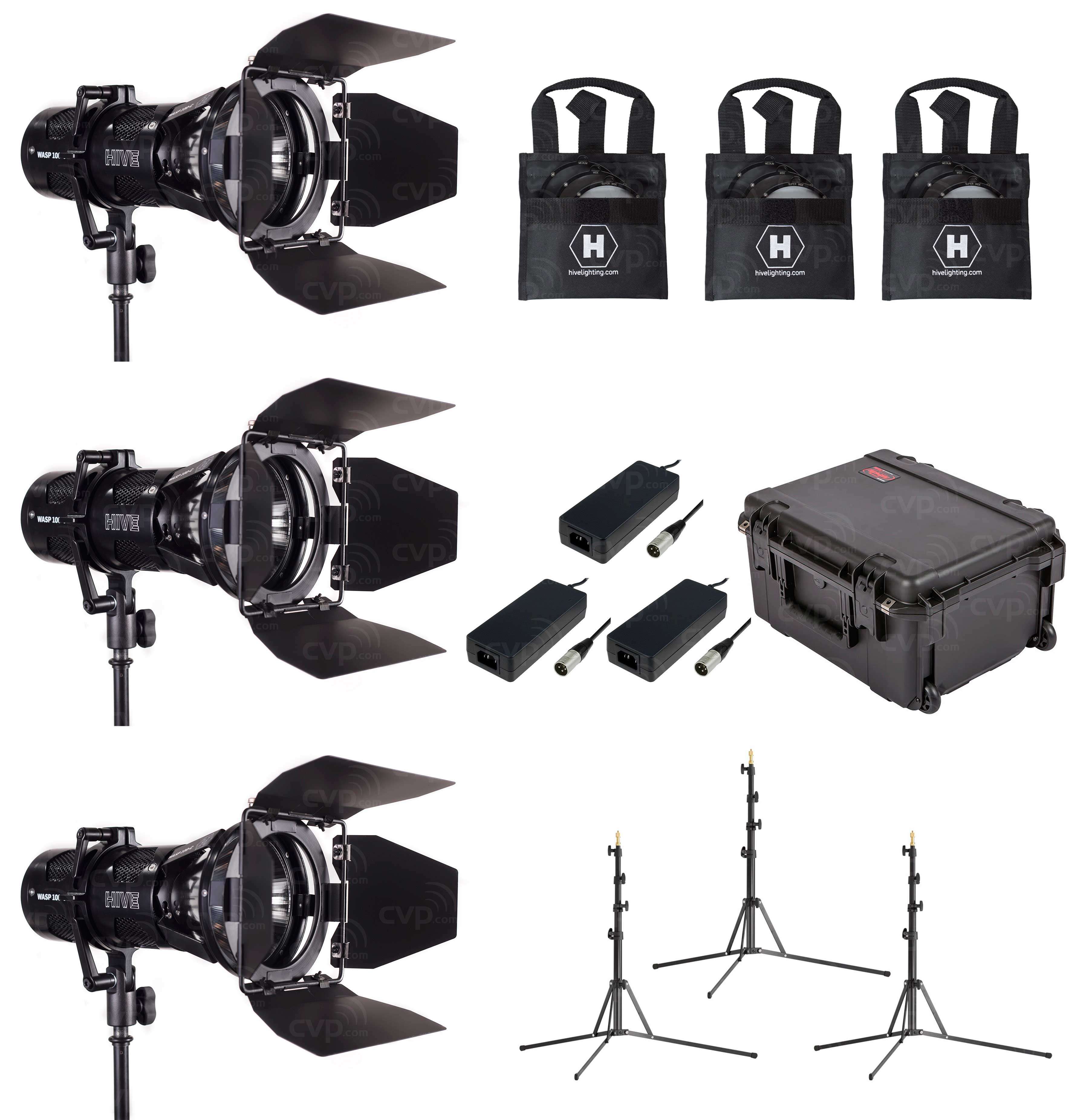 Buy - Hive Wasp 100-C LED Spot 3 Light Kit with 3 Stands and Case (p/n ...